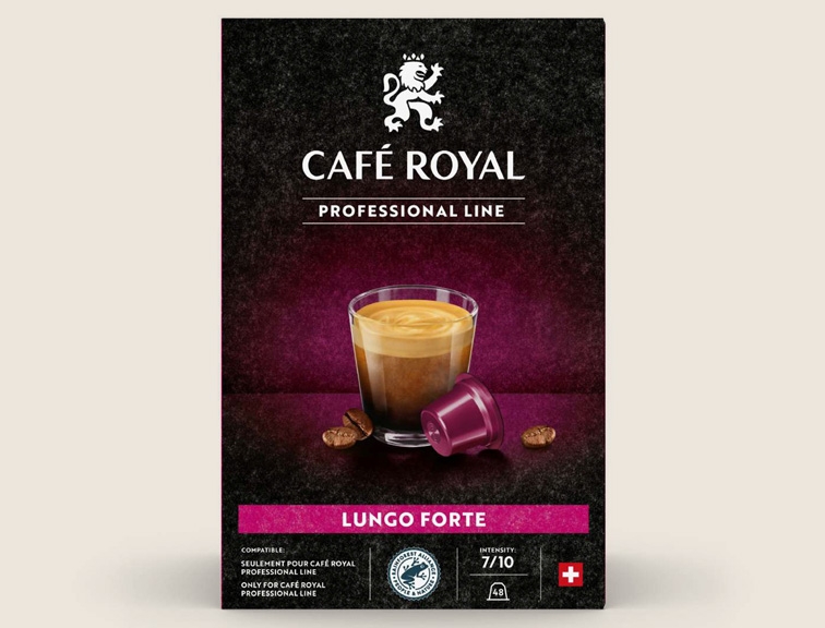Coffee LUNGO FORTE fair trade and aluminum-free capsules - Café Royal Pro